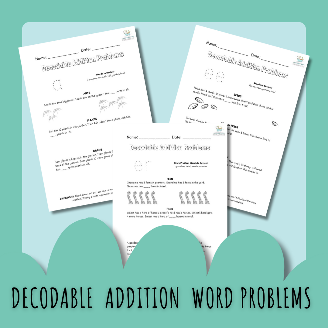 Decodable Addition Word Problems – Reading Garden Club